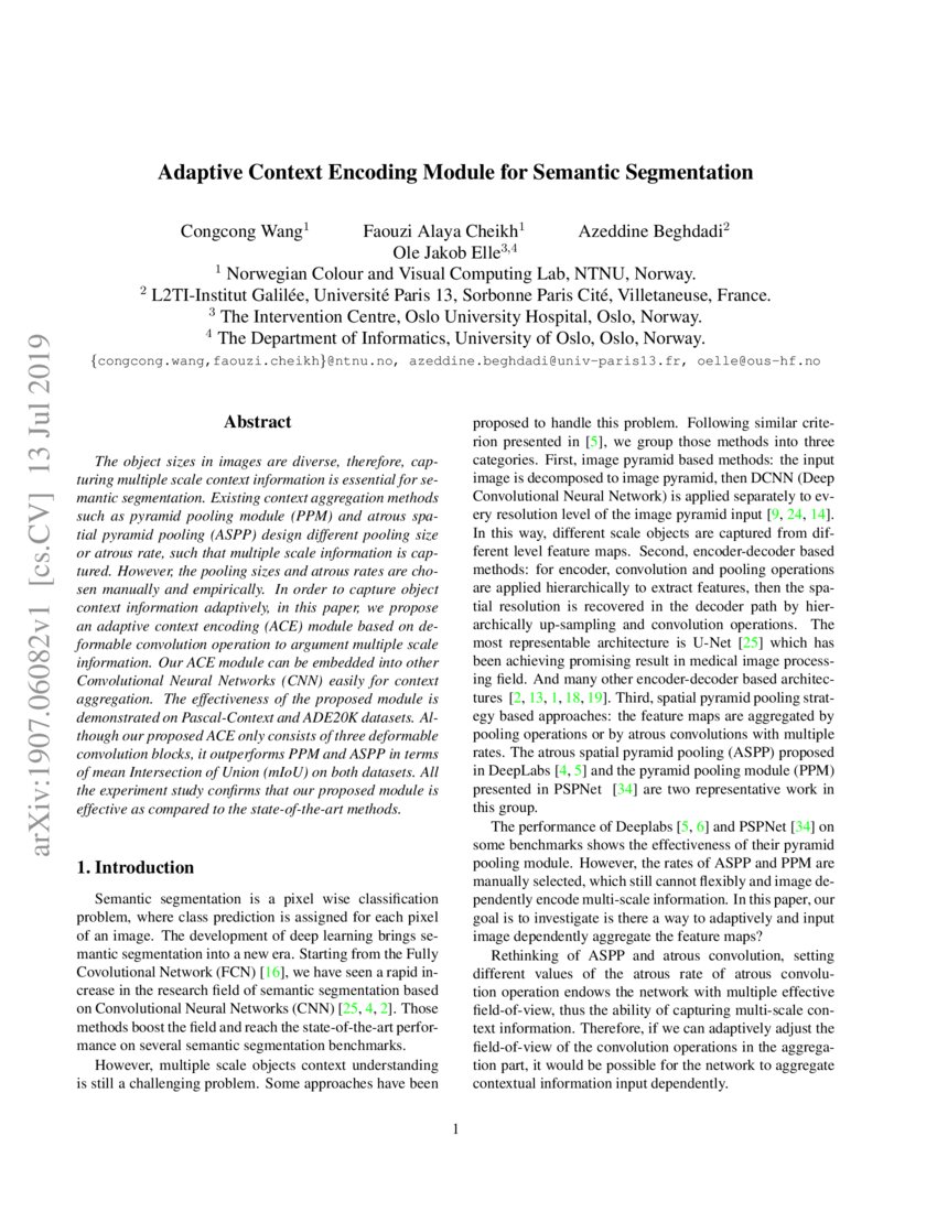 Adaptive Context Encoding Module For Semantic Segmentation Deepai 