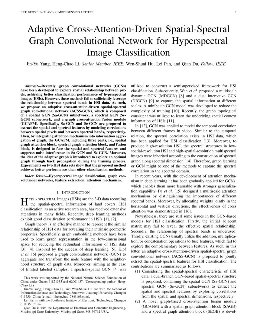 Adaptive Cross Attention Driven Spatial Spectral Graph Convolutional