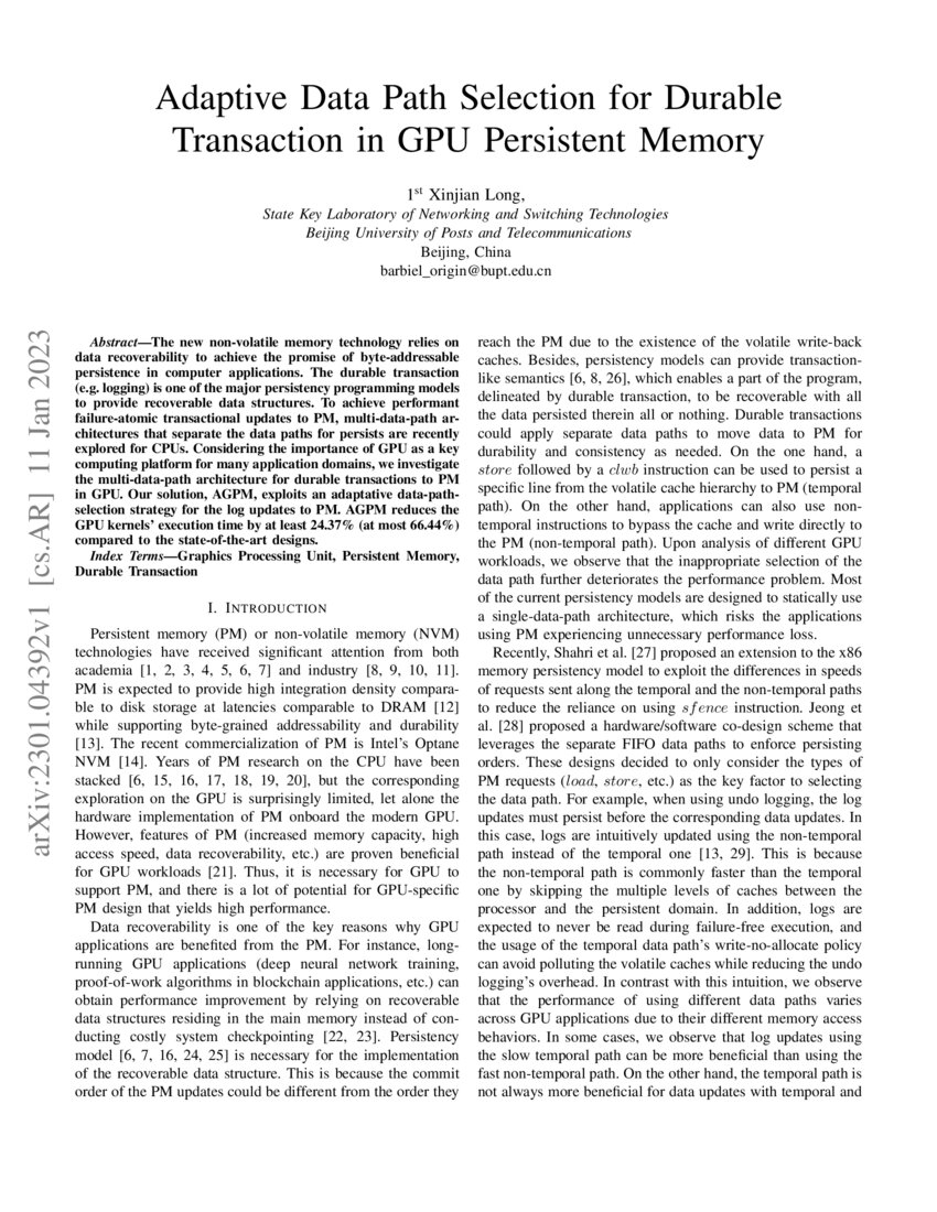Adaptive Data Path Selection For Durable Transaction In Gpu Persistent Memory Deepai