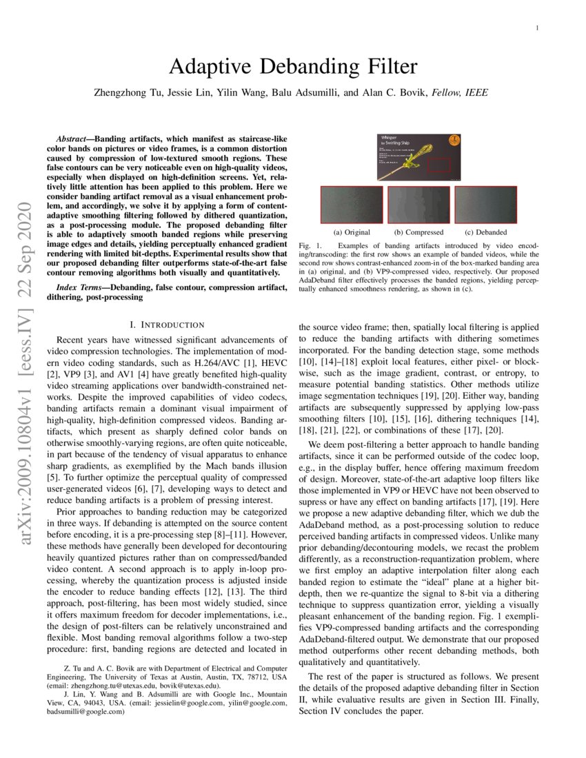 Adaptive Debanding Filter | DeepAI