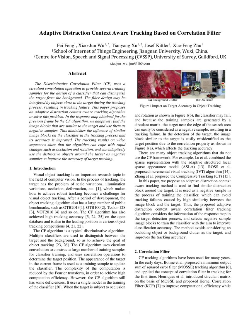 Adaptive Distraction Context Aware Tracking Based On Correlation Filter Deepai