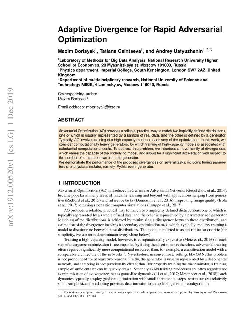 Adaptive Divergence for Rapid Adversarial Optimization | DeepAI