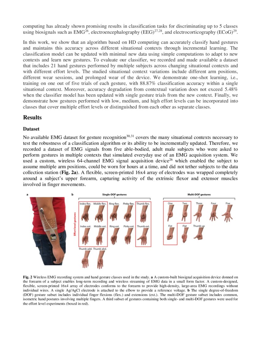 Adaptive EMG-based hand gesture recognition using hyperdimensional ...