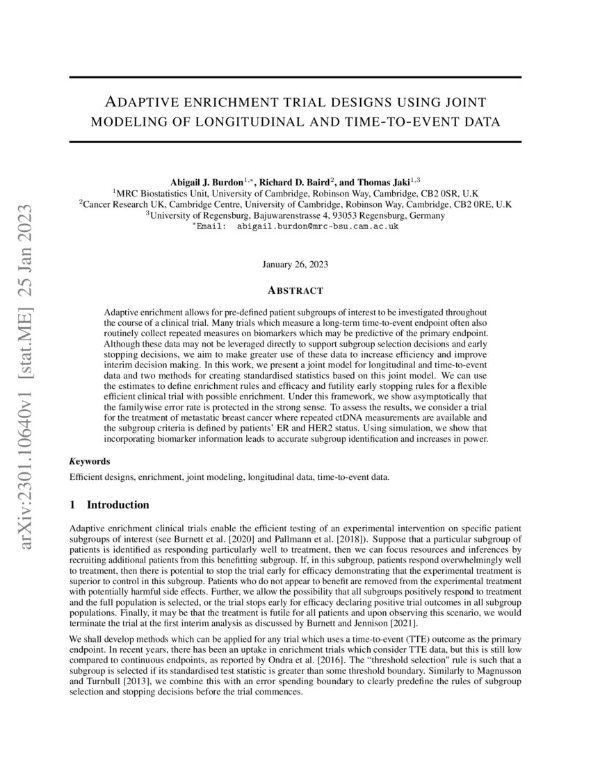 Adaptive Enrichment Trial Designs Using Joint Modeling Of Longitudinal