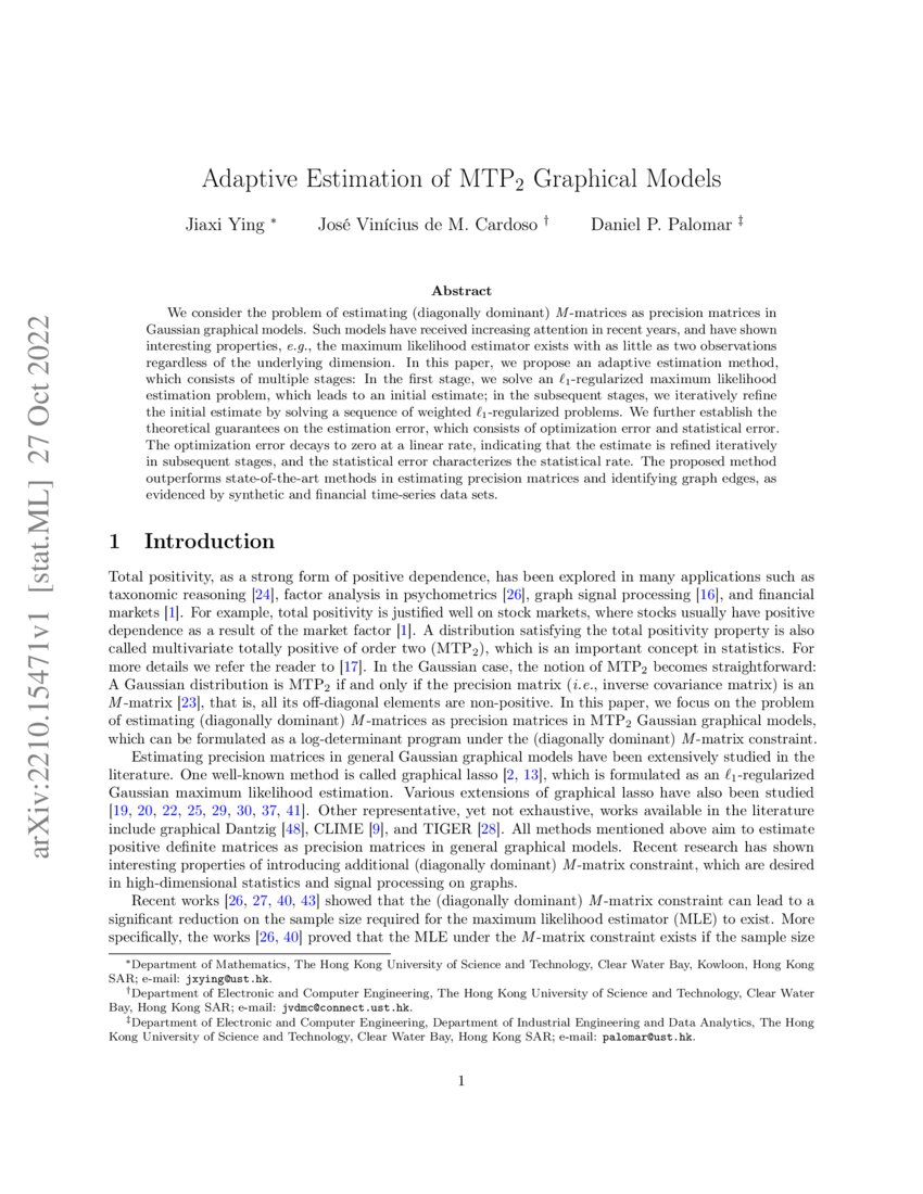 Adaptive Estimation Of Mtp 2 Graphical Models Deepai