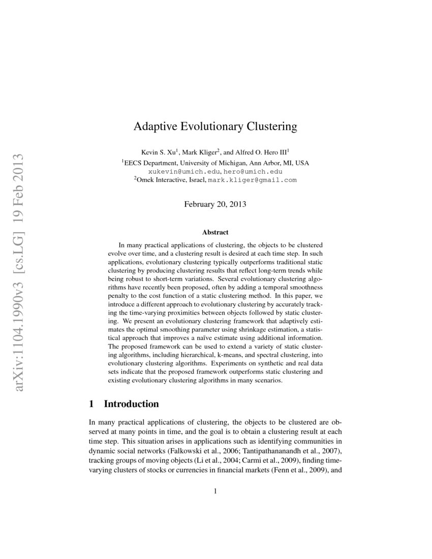 Adaptive Evolutionary Clustering Deepai