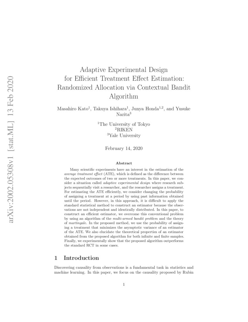 Adaptive Experimental Design for Efficient Treatment Effect Estimation ...