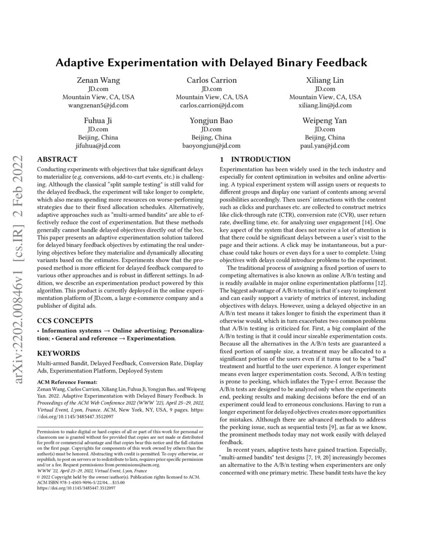 Adaptive Experimentation with Delayed Binary Feedback | DeepAI