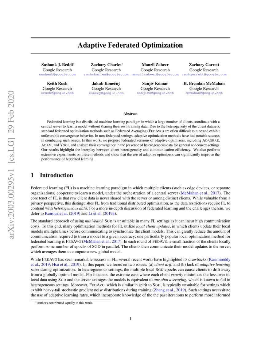 Adaptive Federated Optimization | DeepAI