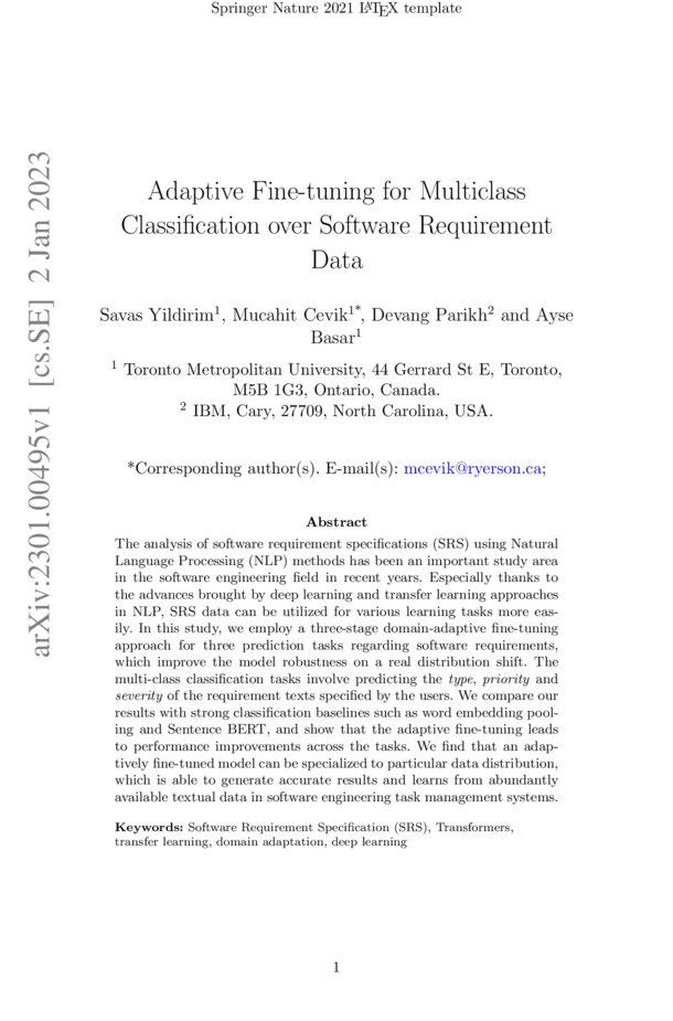 Adaptive Fine Tuning For Multiclass Classification Over Software Requirement Data Deepai