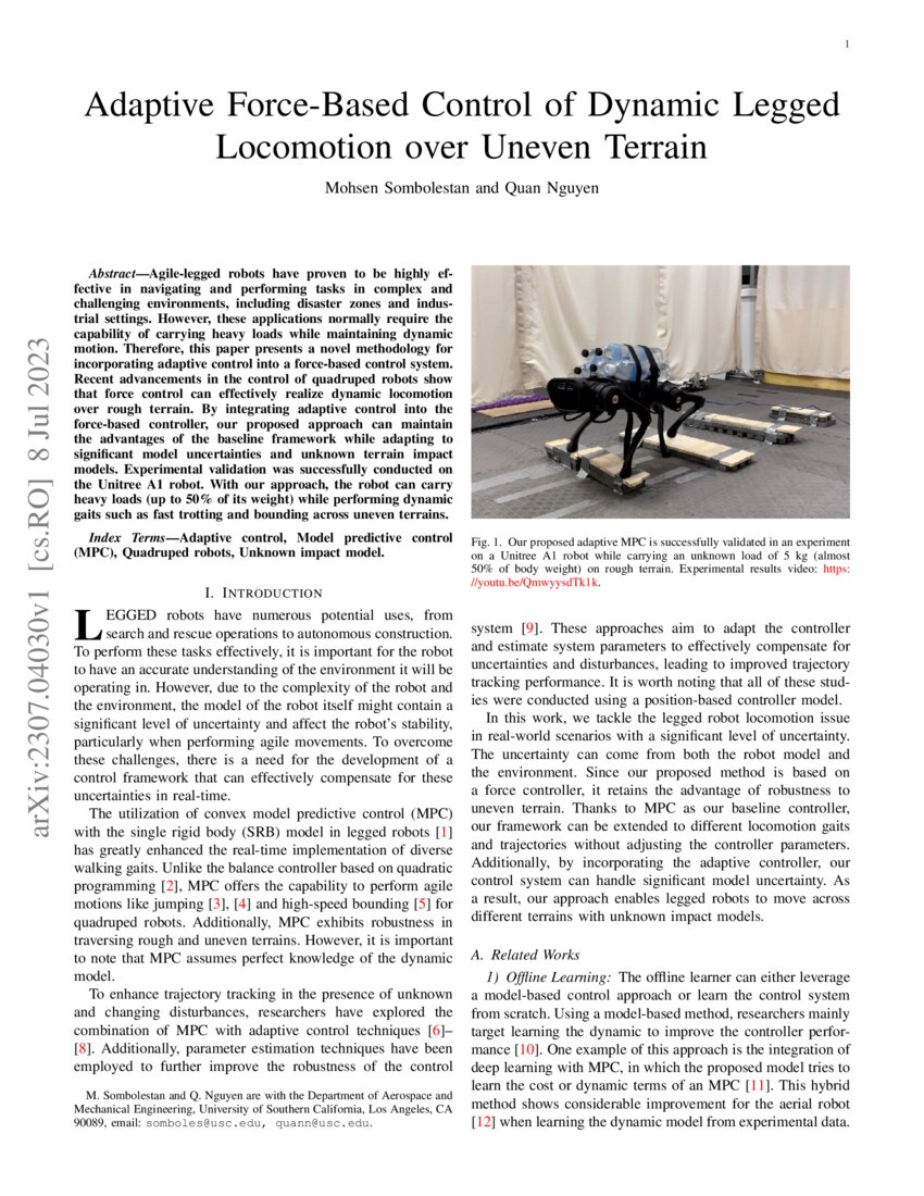 Adaptive Force-Based Control of Dynamic Legged Locomotion over Uneven Terrain | DeepAI