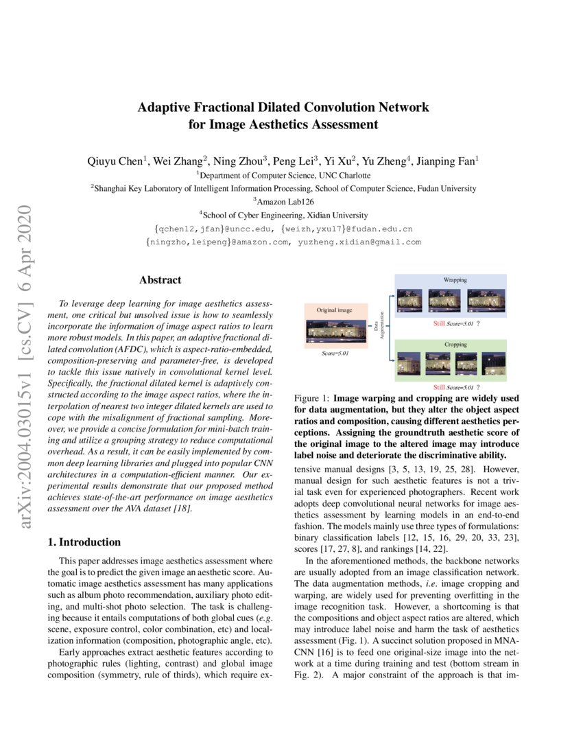 Adaptive Fractional Dilated Convolution Network For Image Aesthetics Assessment Deepai