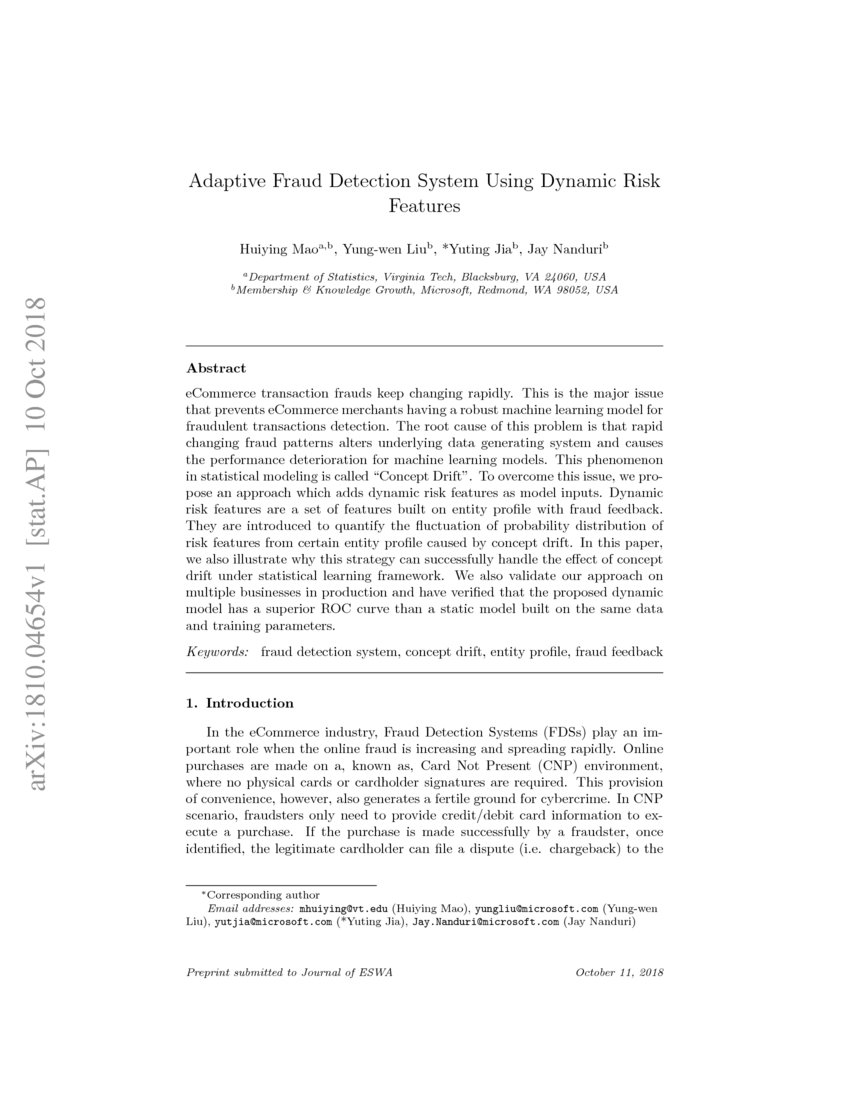 Adaptive Fraud Detection System Using Dynamic Risk Features Deepai