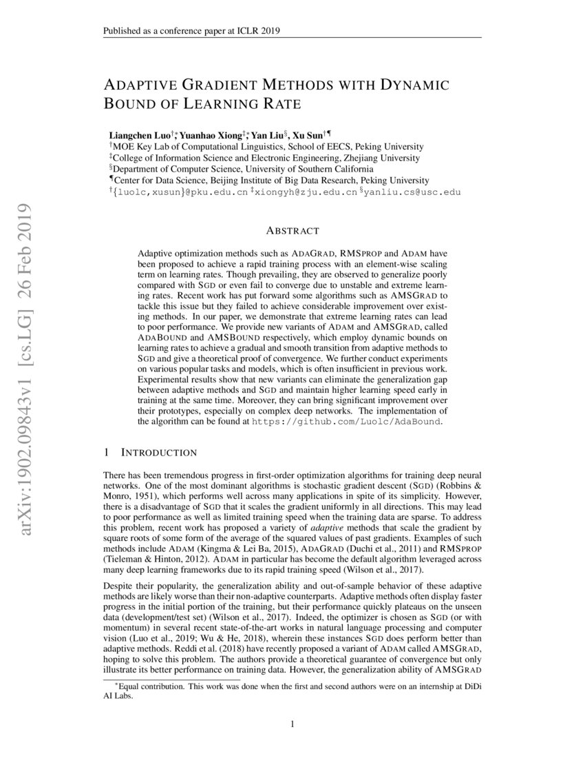 Adaptive Gradient Methods with Dynamic Bound of Learning Rate | DeepAI