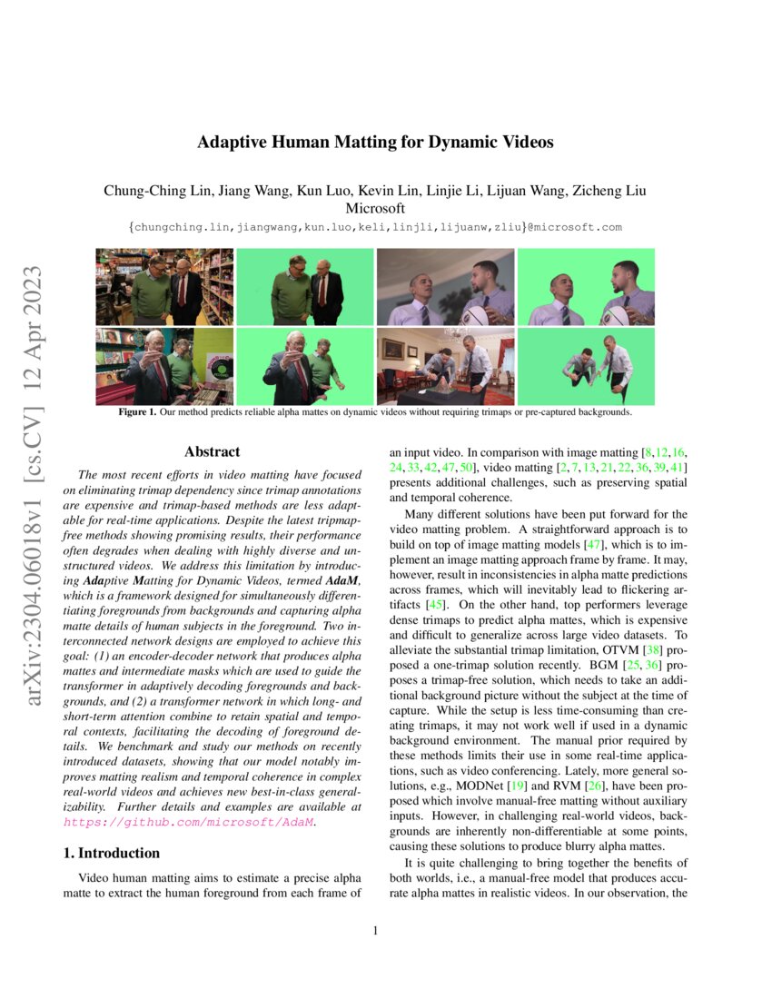 Adaptive Human Matting for Dynamic Videos | DeepAI