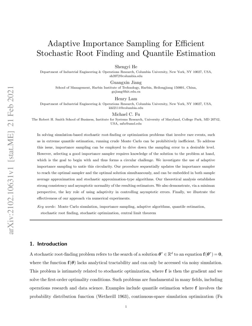 Adaptive Importance Sampling For Efficient Stochastic Root Finding And Quantile Estimation Deepai