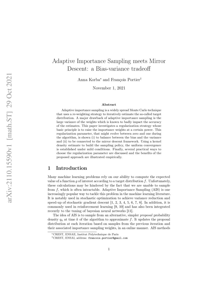 Adaptive Importance Sampling Meets Mirror Descent A Bias Variance Tradeoff Deepai