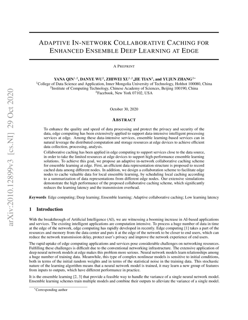 Adaptive In-network Collaborative Caching for Enhanced Ensemble Deep Learning at Edge | DeepAI