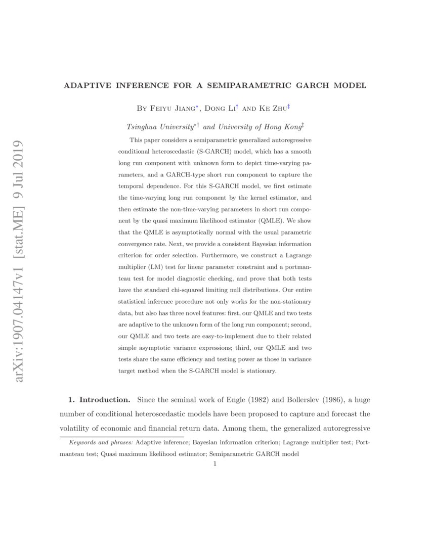 Adaptive Inference For A Semiparametric Garch Model Deepai