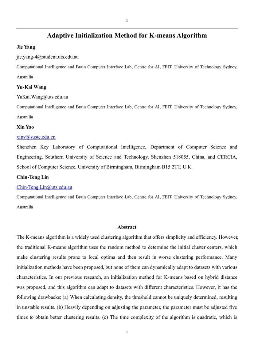 Adaptive Initialization Method For K Means Algorithm Deepai 8645
