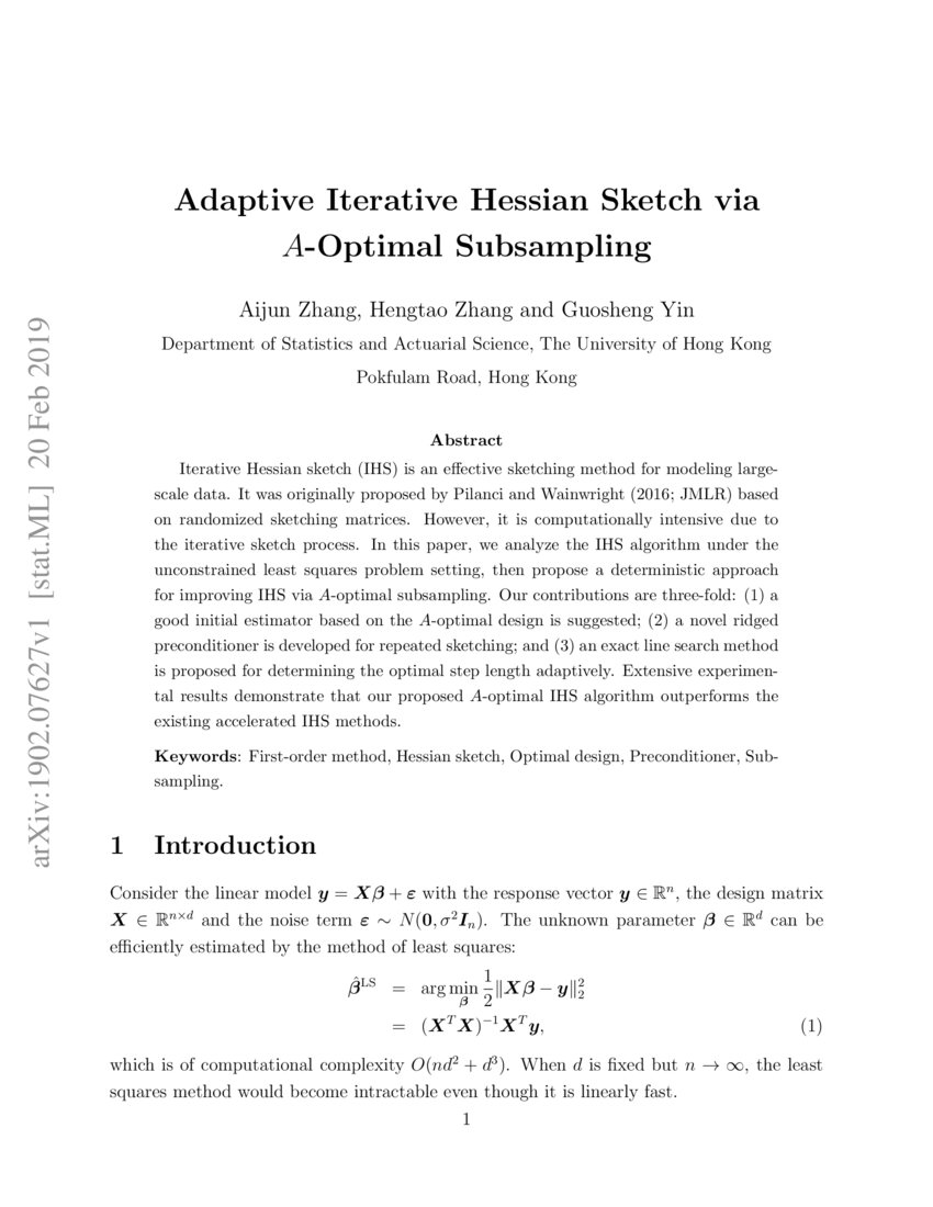 Adaptive Iterative Hessian Sketch Via A Optimal Subsampling Deepai