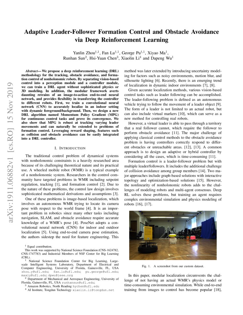 Adaptive Leader Follower Formation Control And Obstacle Avoidance Via