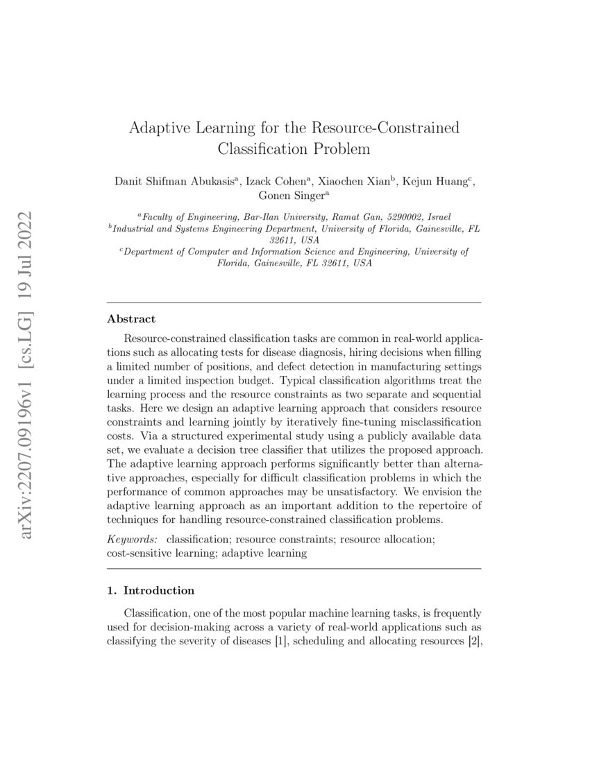 Adaptive Learning For The Resource Constrained Classification Problem Deepai