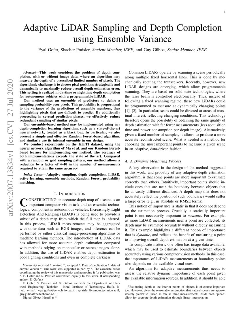 Adaptive Lidar Sampling And Depth Completion Using Ensemble Variance