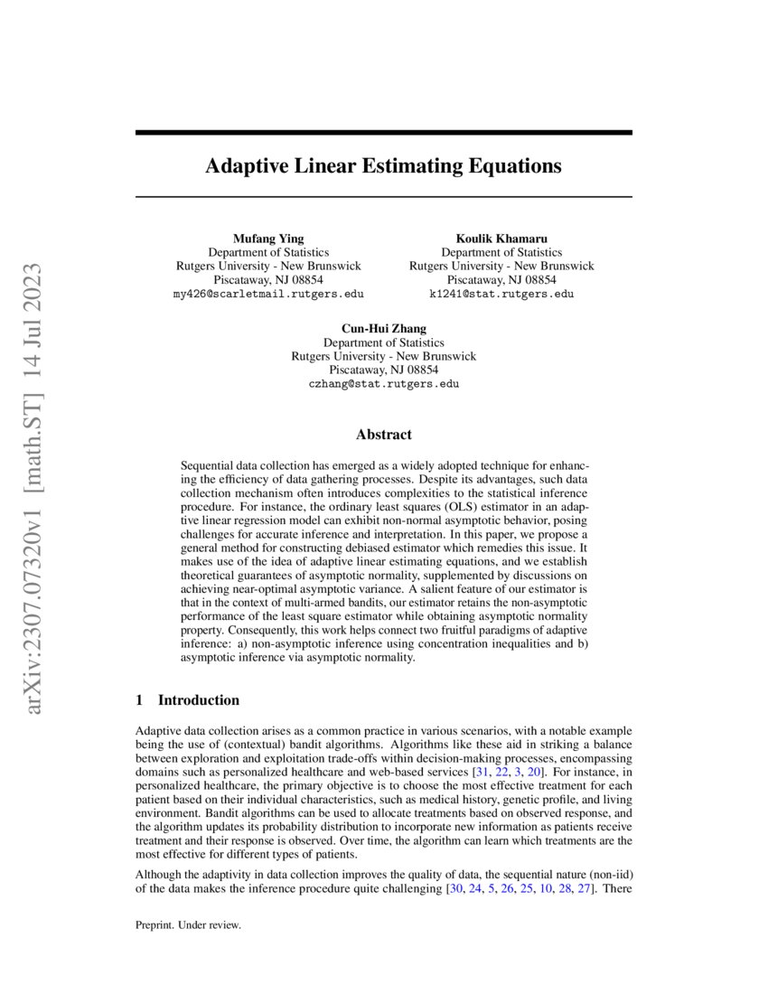 Adaptive Linear Estimating Equations Deepai