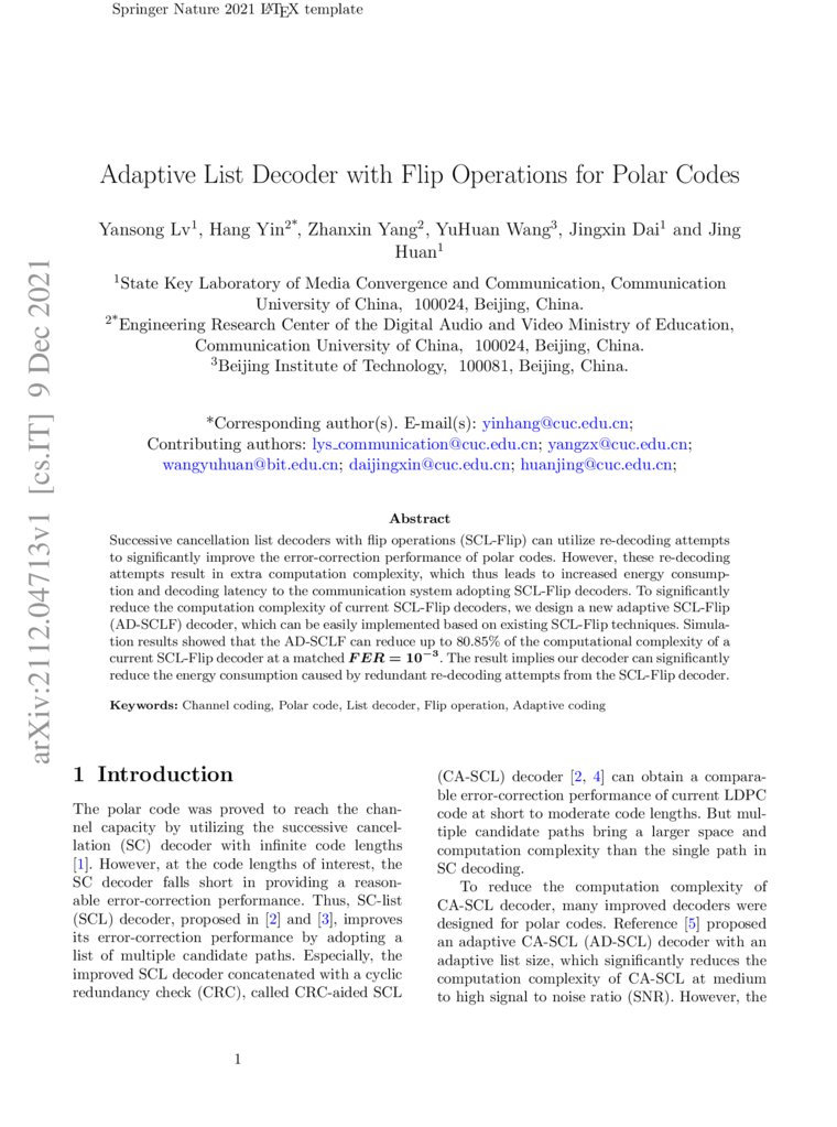 Adaptive List Decoder with Flip Operations for Polar Codes | DeepAI