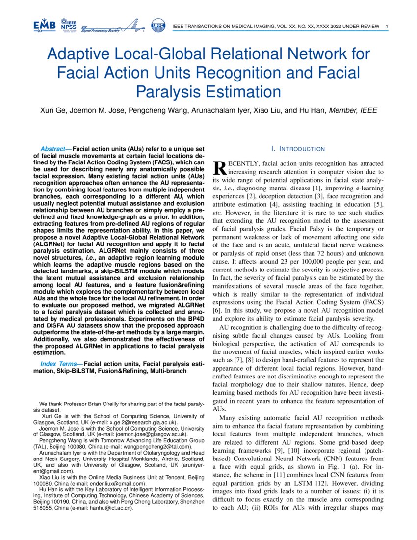 Adaptive Local Global Relational Network For Facial Action Units Recognition And Facial