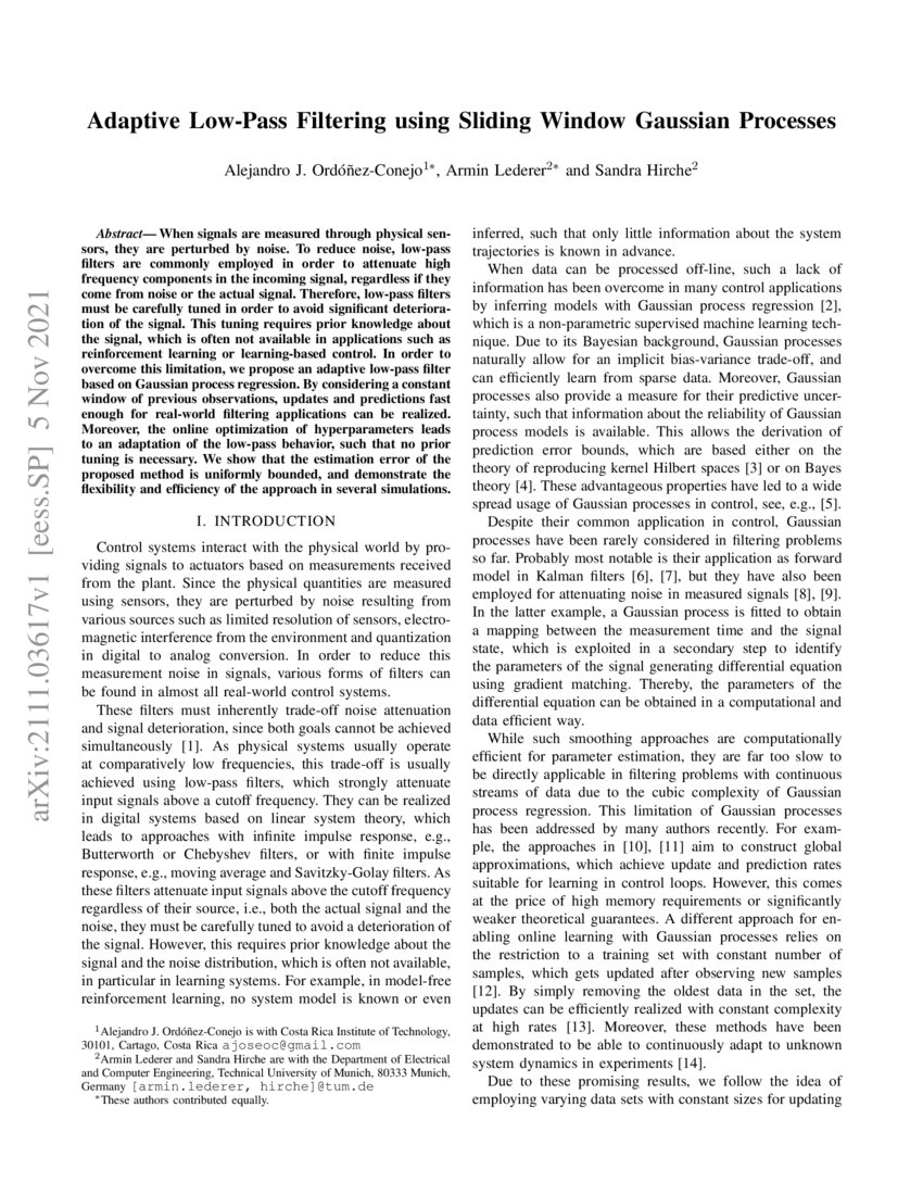 Adaptive Low-Pass Filtering using Sliding Window Gaussian Processes ... Adaptive Low-Pass Filtering using Sliding Window Gaussian Processes ...