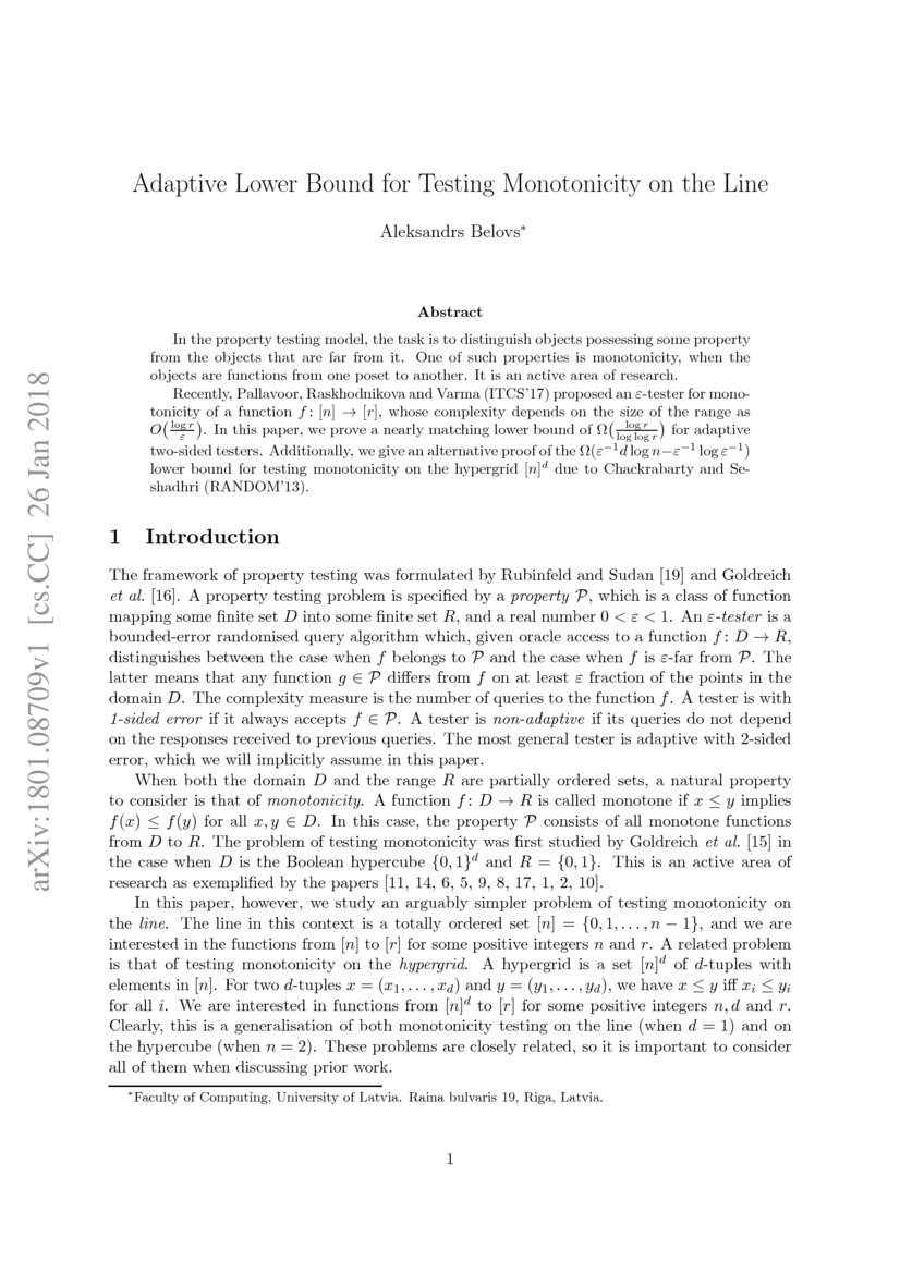 Adaptive Lower Bound for Testing Monotonicity on the Line | DeepAI