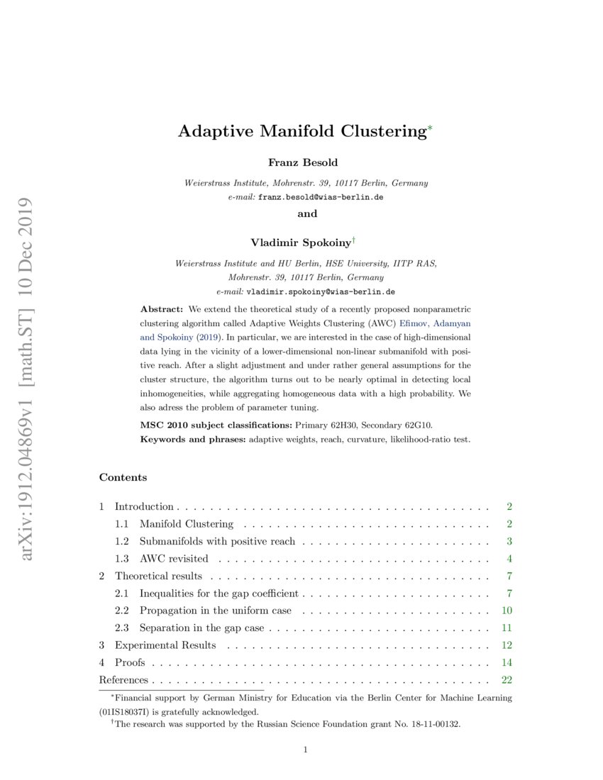 Adaptive Manifold Clustering | DeepAI