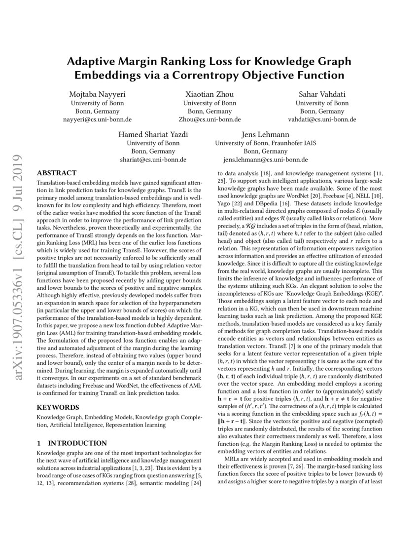 Adaptive Margin Ranking Loss for Knowledge Graph Embeddings via a ...