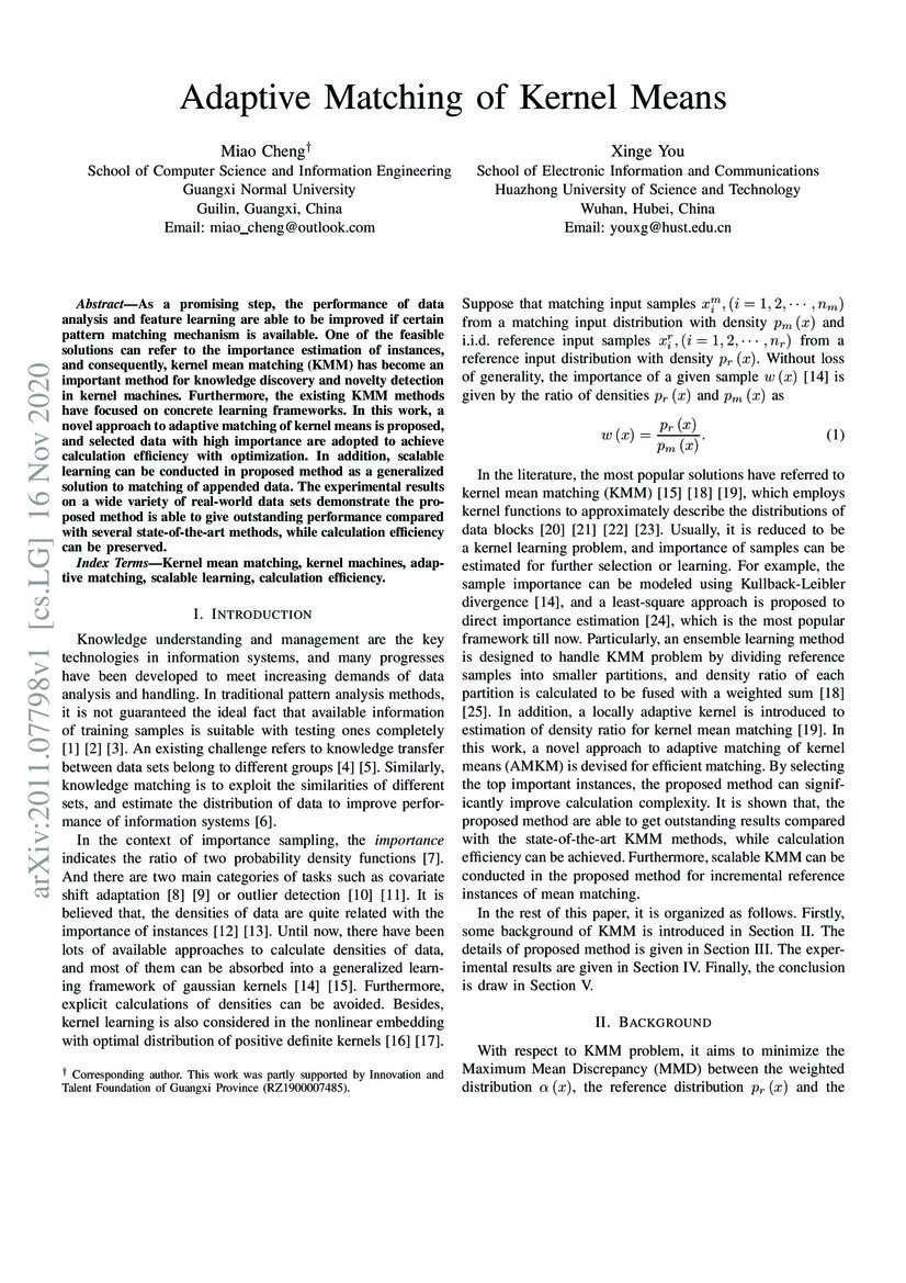 Adaptive Matching of Kernel Means | DeepAI