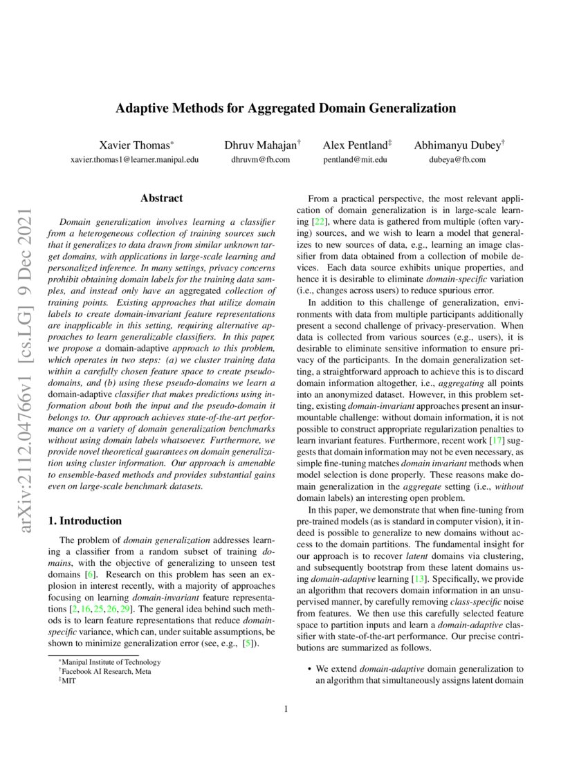 Adaptive Methods For Aggregated Domain Generalization Deepai