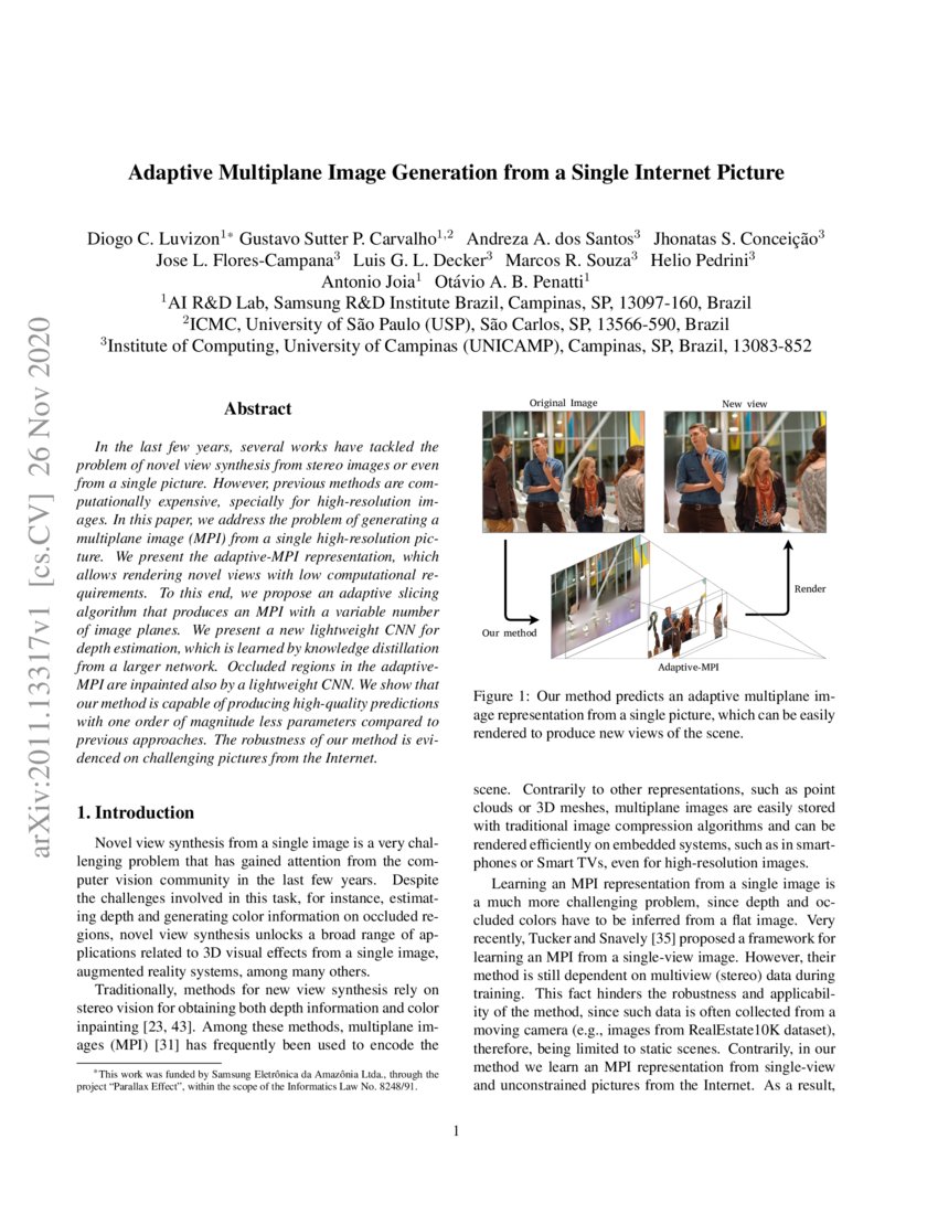 Adaptive Multiplane Image Generation from a Single Internet Picture | DeepAI