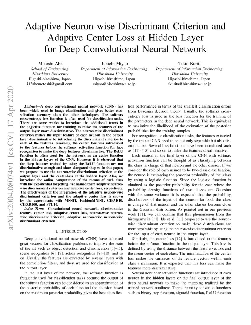 Adaptive Neuron-wise Discriminant Criterion and Adaptive Center Loss at ...
