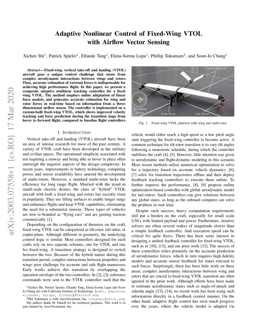 Adaptive Nonlinear Control of Fixed-Wing VTOL with Airflow Vector Sensing | DeepAI