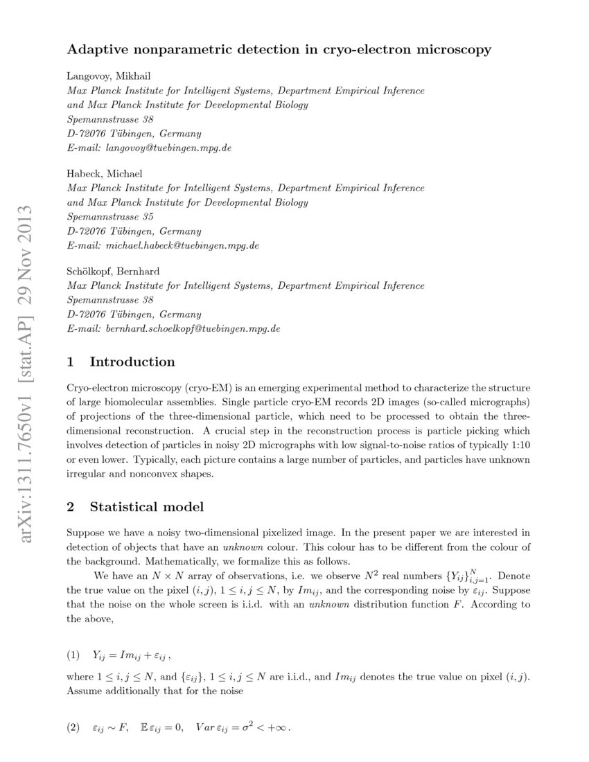 Adaptive Nonparametric Detection In Cryo Electron Microscopy Deepai