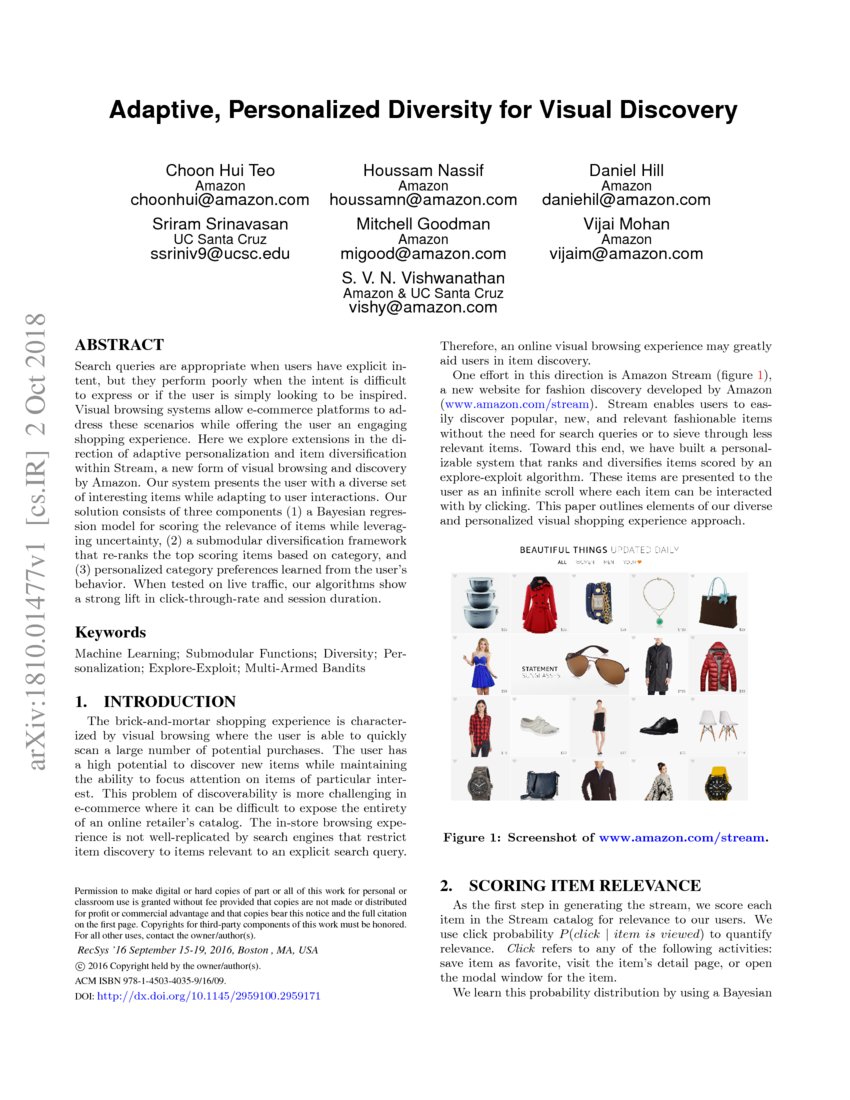 Adaptive, Personalized Diversity for Visual Discovery | DeepAI