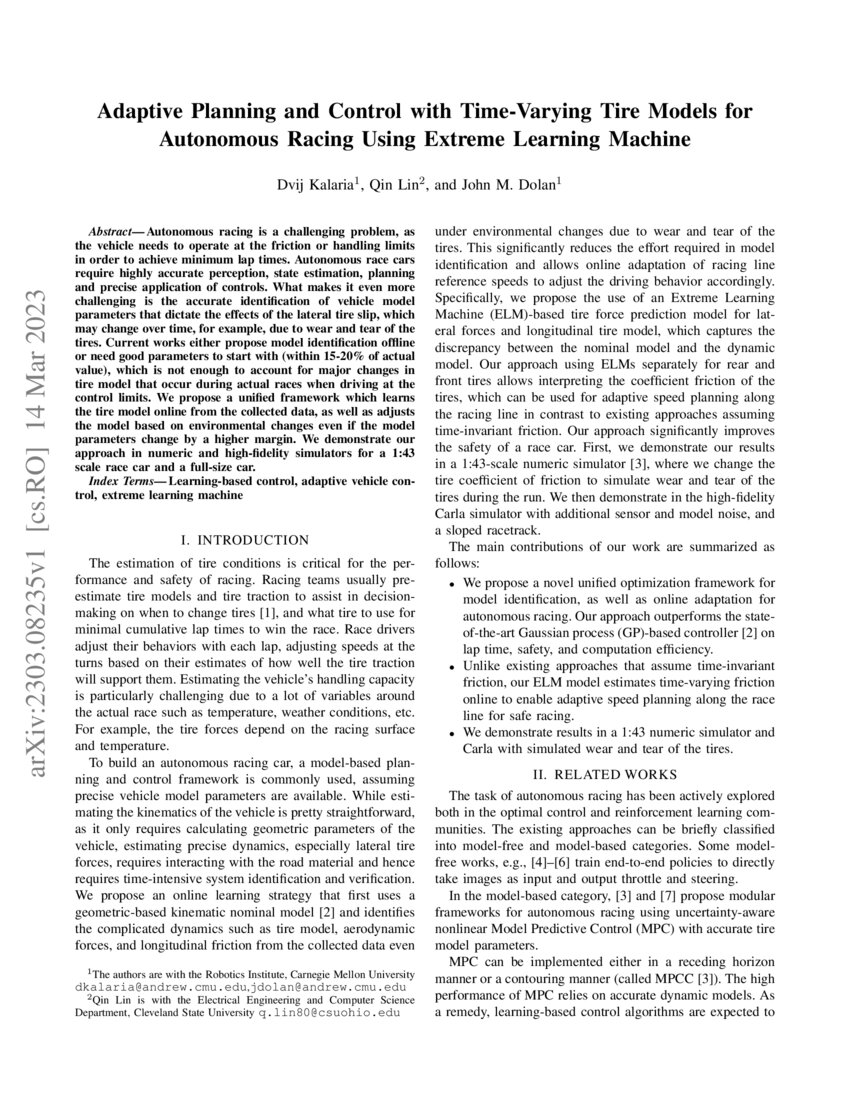 Adaptive Planning And Control With Time Varying Tire Models For Autonomous Racing Using Extreme
