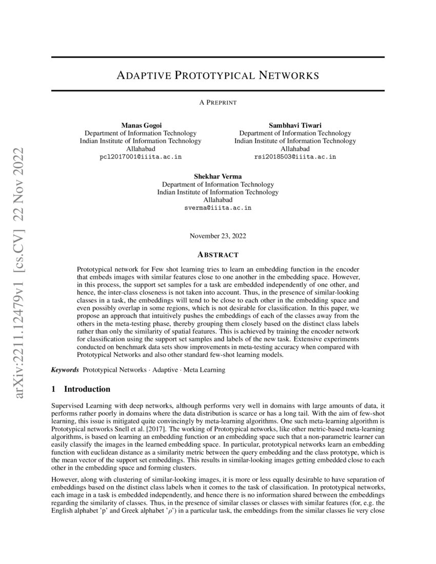 Adaptive Prototypical Networks | DeepAI