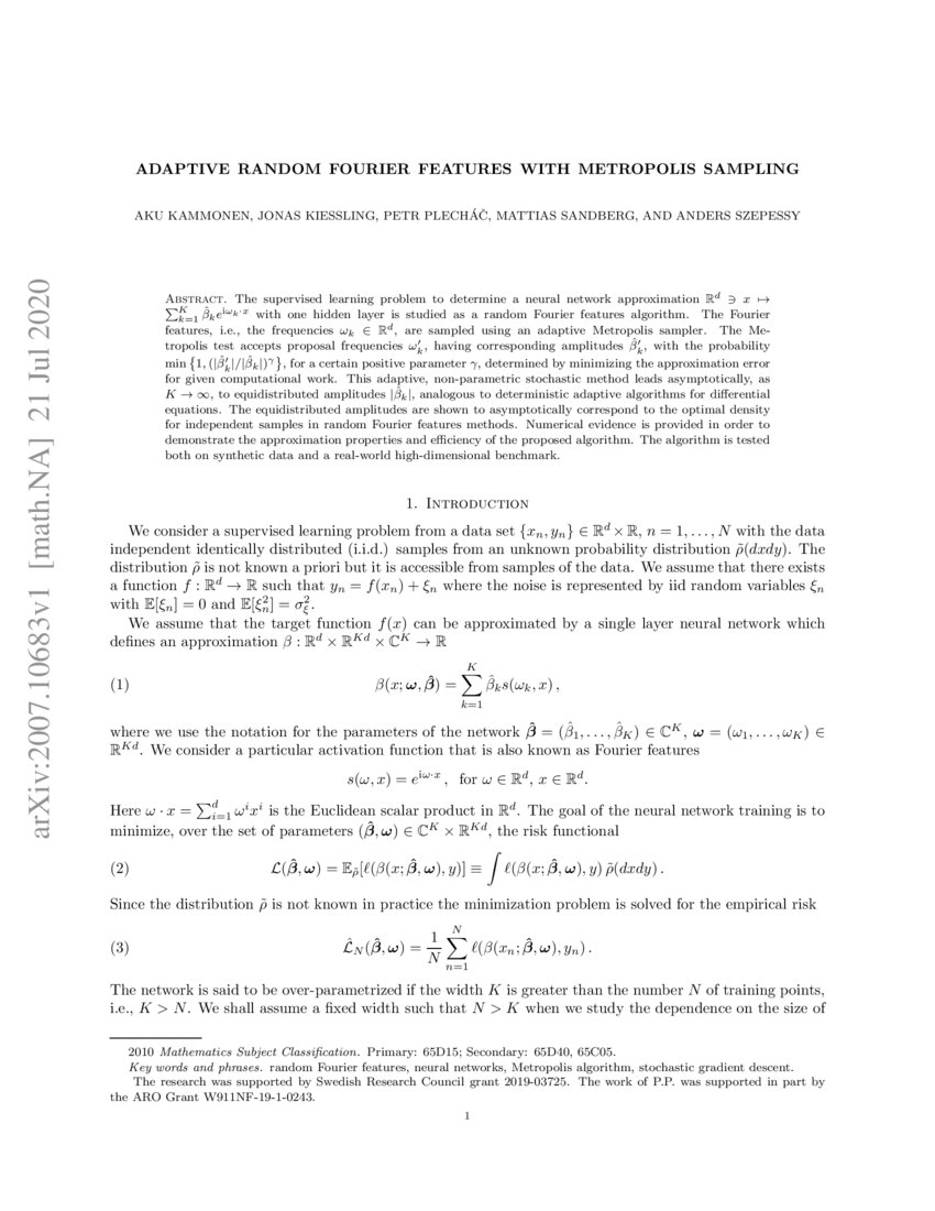 Adaptive random Fourier features with Metropolis sampling | DeepAI