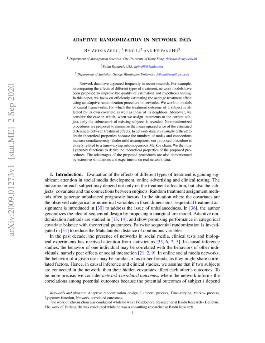 Adaptive Randomization in Network Data | DeepAI