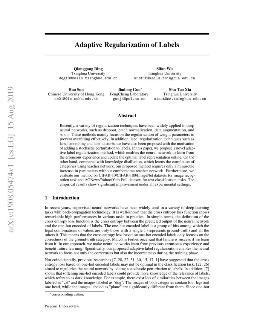 Adaptive Regularization Of Labels Deepai