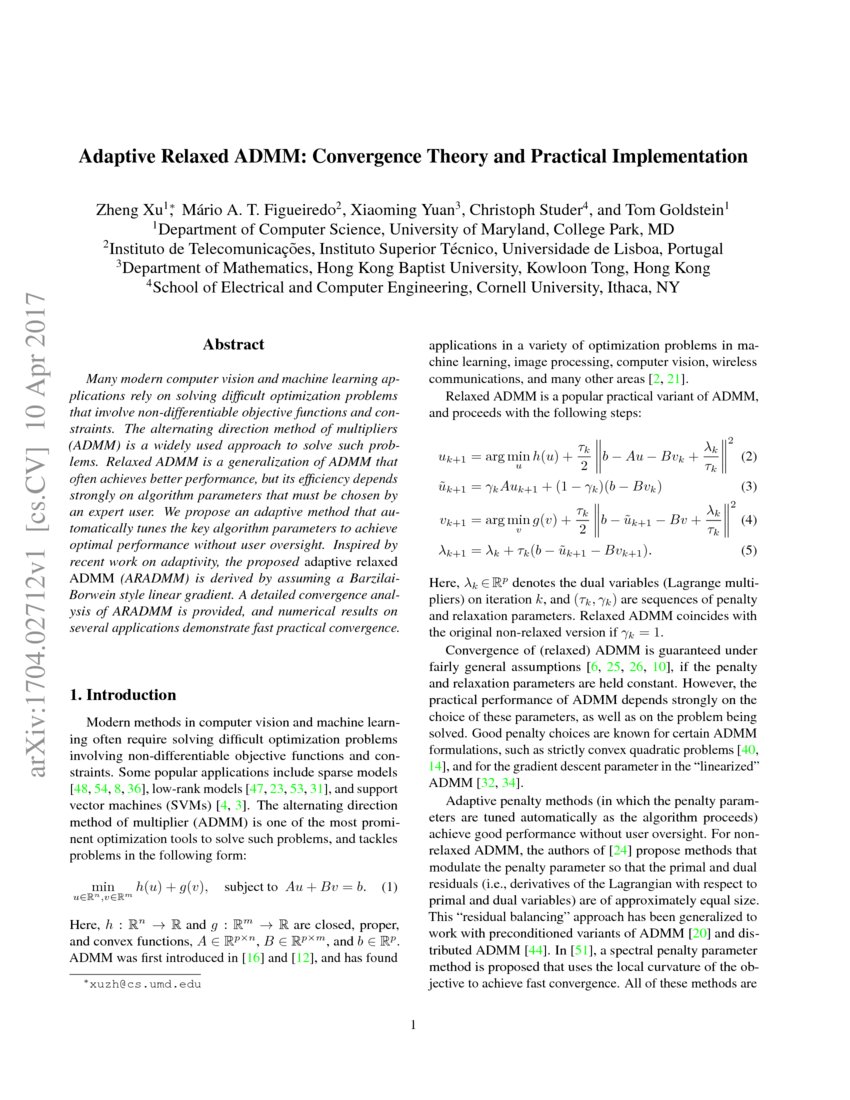 Adaptive Relaxed ADMM: Convergence Theory and Practical Implementation ...