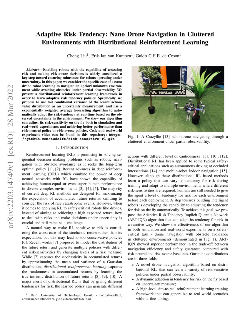Adaptive Risk Tendency Nano Drone Navigation In Cluttered Environments With Distributional