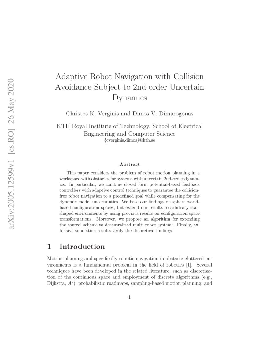 Adaptive Robot Navigation with Collision Avoidance subject to 2nd-order ...